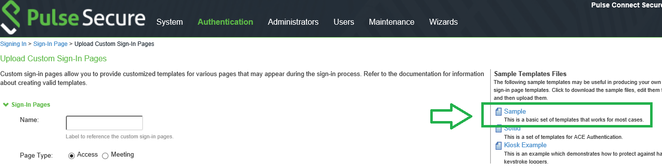 Pulse Secure Connect, custom inWebo Sign-in page with Virtual Authenticator