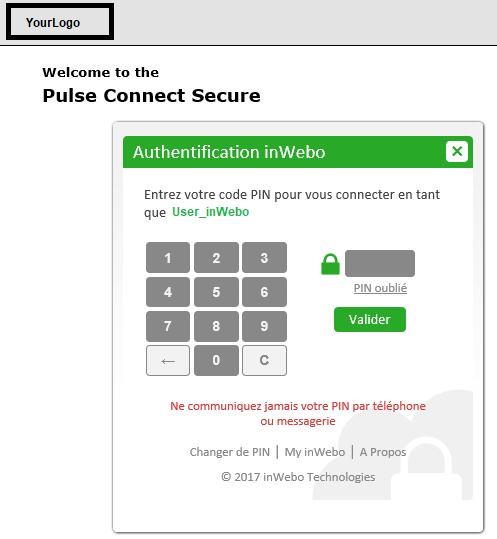 Pulse Secure Connect, custom inWebo Sign-in page with Virtual Authenticator