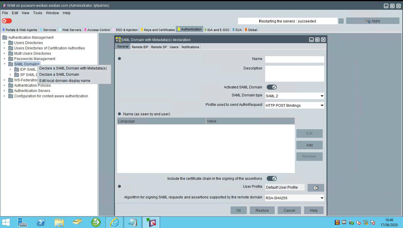 Evidian Web Access Manager (WAM) SAML v2 configuration