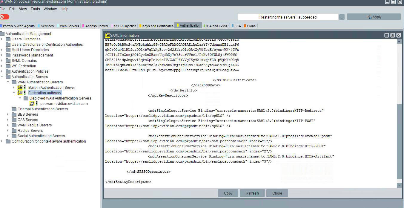 Evidian Web Access Manager (WAM) SAML v2 configuration