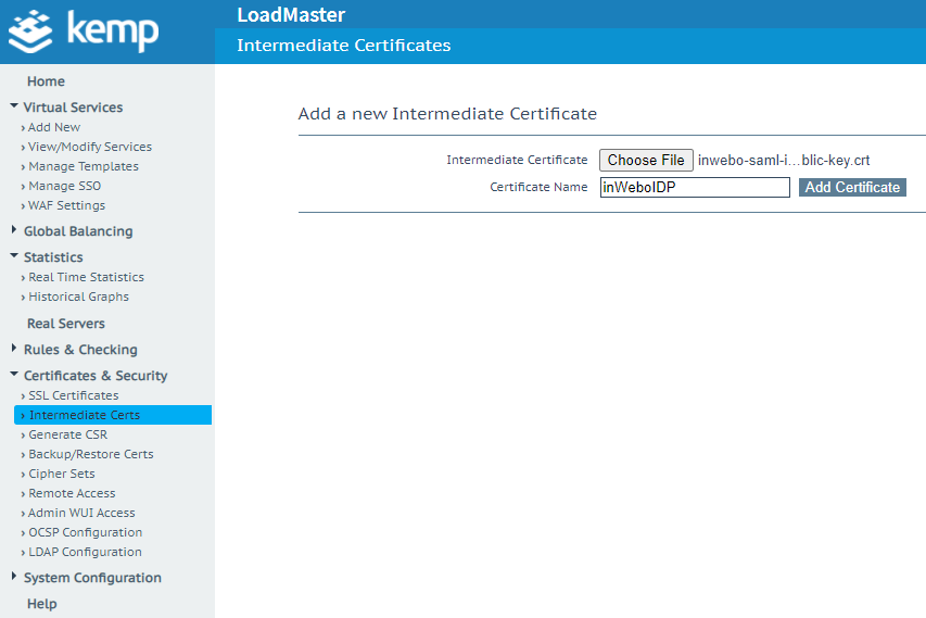 Kemp Loadmaster, inWebo SAML integration