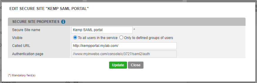 Kemp Loadmaster, inWebo SAML integration