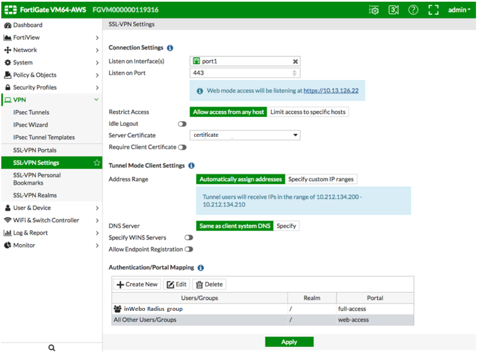 Fortinet gateway Radius integration