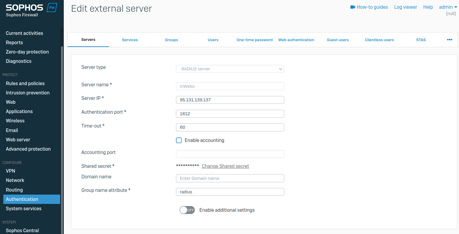 Sophos XG SSL VPN - inWebo RADIUS integration